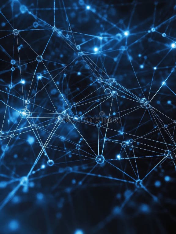 Futuristic Glowing Digital Nodes in Deep Blue and White Cyber Network ...