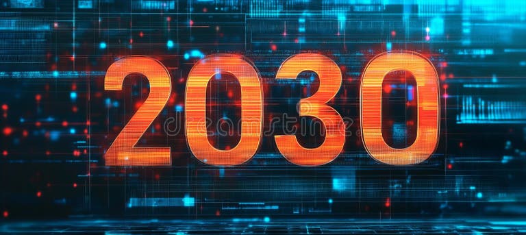 Futuristic Glowing Digital Number 2030 on Abstract Technology ...