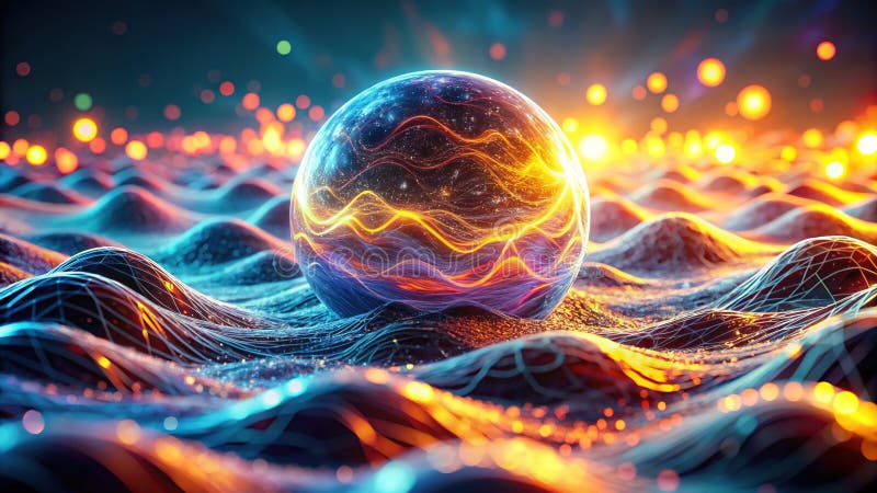 Futuristic Glowing Digital Sphere with Abstract Particle Wave ...