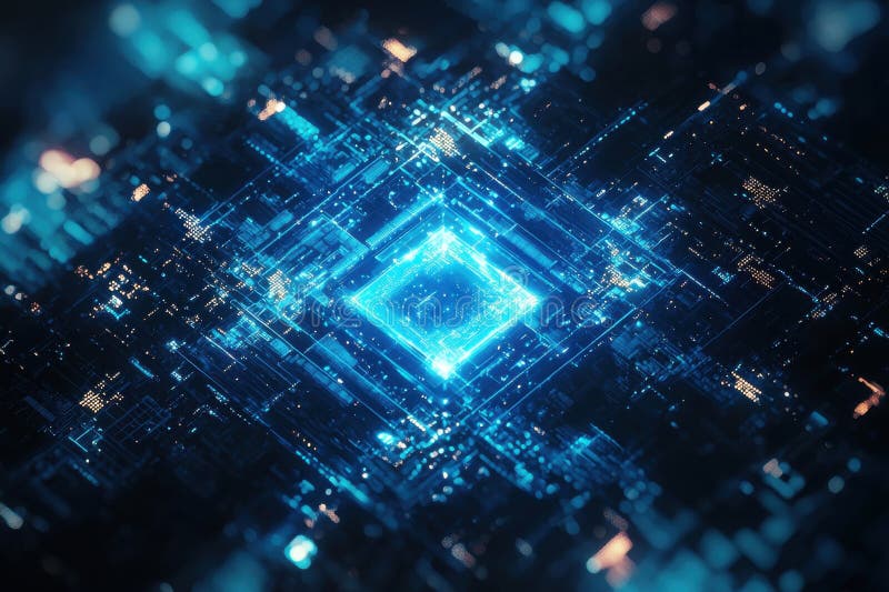 Futuristic Glowing Digital Square Cyber Inspired Grid Network Design ...