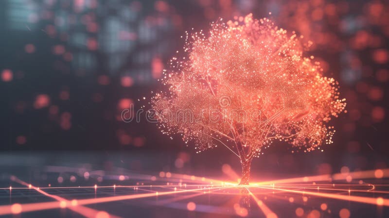 Futuristic Glowing Digital Tree with Neon Data Connections Stock Photo ...