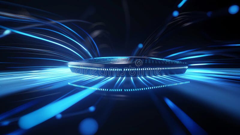 Futuristic Glowing Disk with Blue Light Trails Stock Image - Image of ...