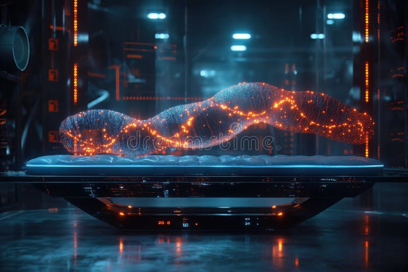 Futuristic Glowing DNA Strand Visualization on High-tech Platform in ...