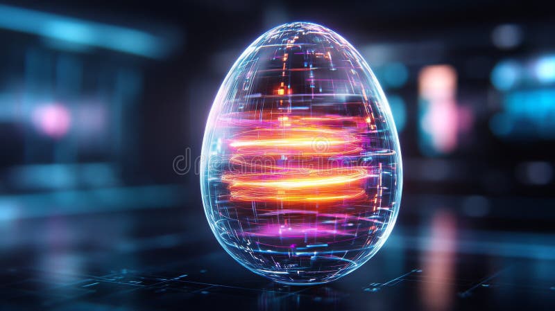 Futuristic Glowing Egg with Swirling Energy Patterns in a High-tech ...