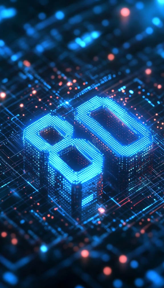 Futuristic Glowing Eighty on Abstract Electronic Surface, Modern Techy ...