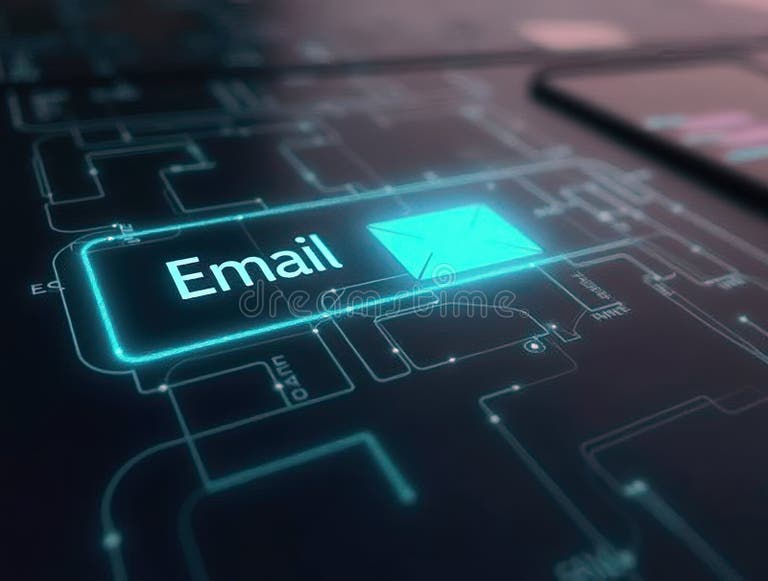 Email Button Sending Electronic Messages on Futuristic Interface Stock ...