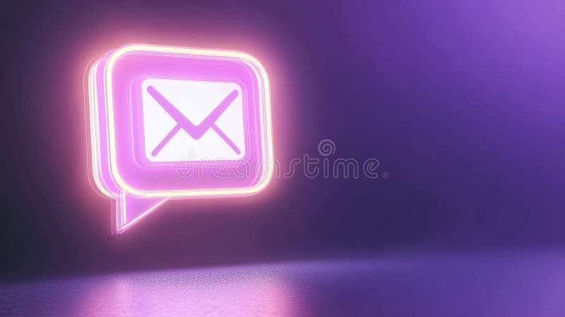 Futuristic Glowing Email Icon on a High-tech Purple Background Enhances ...
