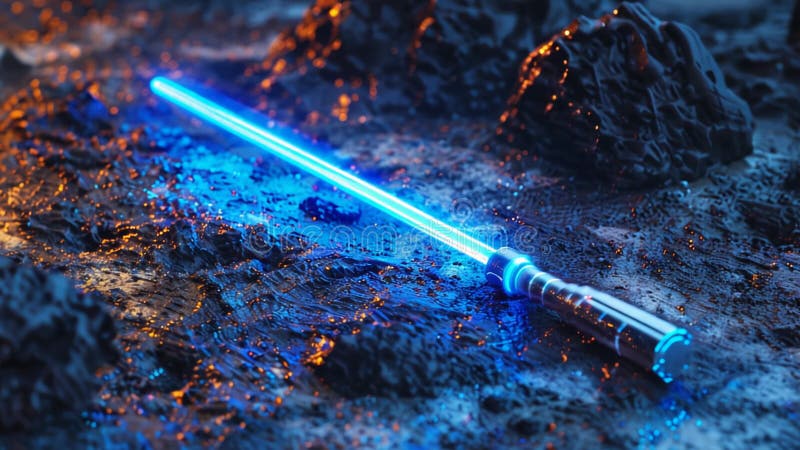 A Futuristic Glowing Energy Blade Rests Elegantly on a Richly Textured ...