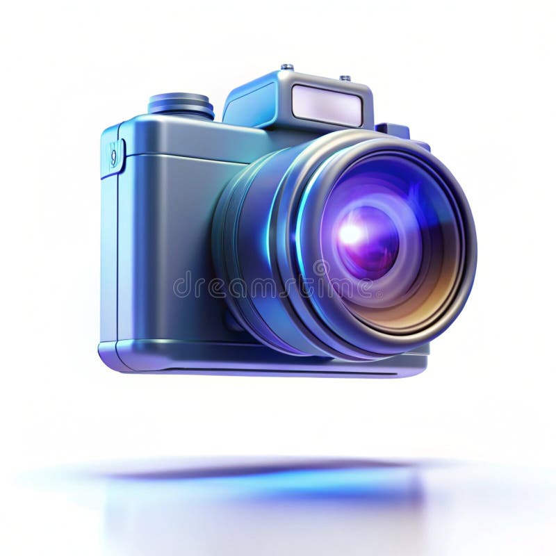 Glowing Floating Camera with Animated Lens Movement Stock Illustration ...