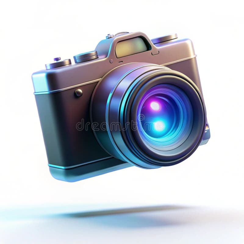 Glowing Floating Camera with Animated Lens Movement Stock Illustration ...