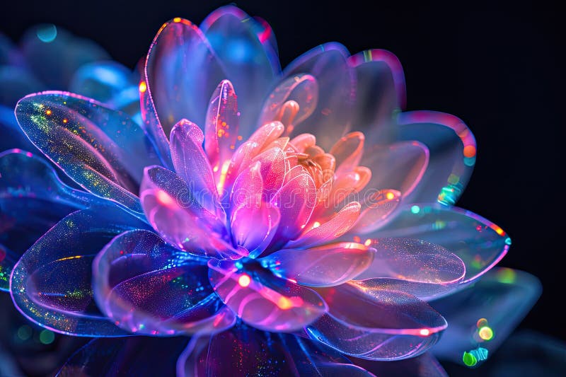 Futuristic Glowing Flower in Neon Colors Stock Illustration ...