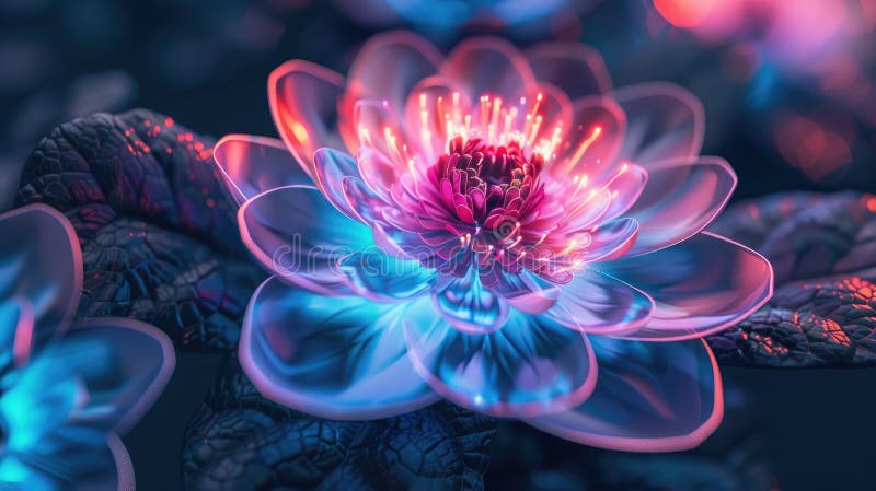 Futuristic Glowing Flower in Neon Colors Stock Illustration ...