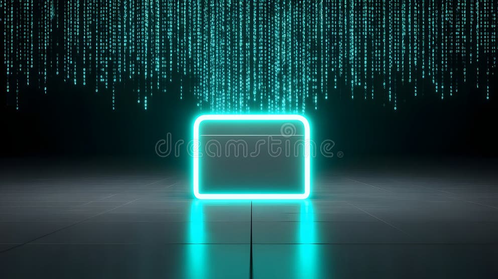 A Futuristic Glowing Frame with Falling Digital Code, Representing ...