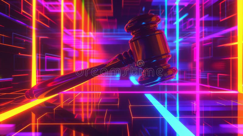 Futuristic Glowing Gavel in Virtual Reality Environment Stock ... Futuristic Glowing Gavel in Virtual Reality Environment Stock ...