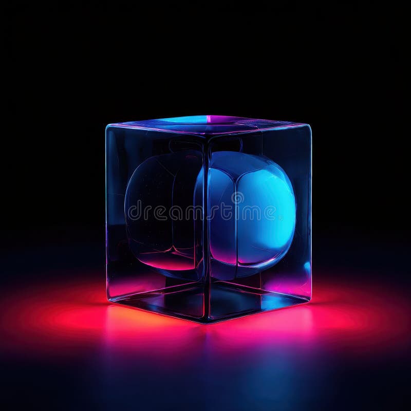 Futuristic Glowing Glass Cube with a Floating Sphere Inside Stock ...