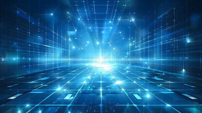 Futuristic Glowing Grid with Bright Blue Lights and a High-tech Digital ...