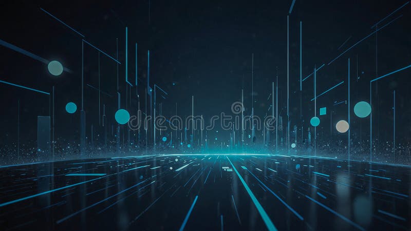 Futuristic Glowing Grid in a Digital Cyber Landscape Stock Illustration ...