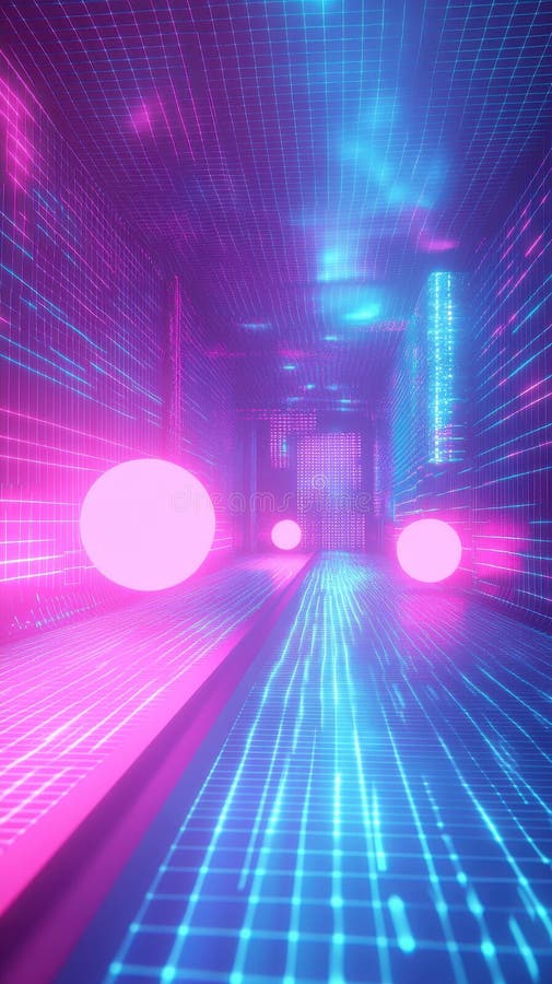 Futuristic Glowing Grid Pathway with Pink and Blue Lights Stock ...