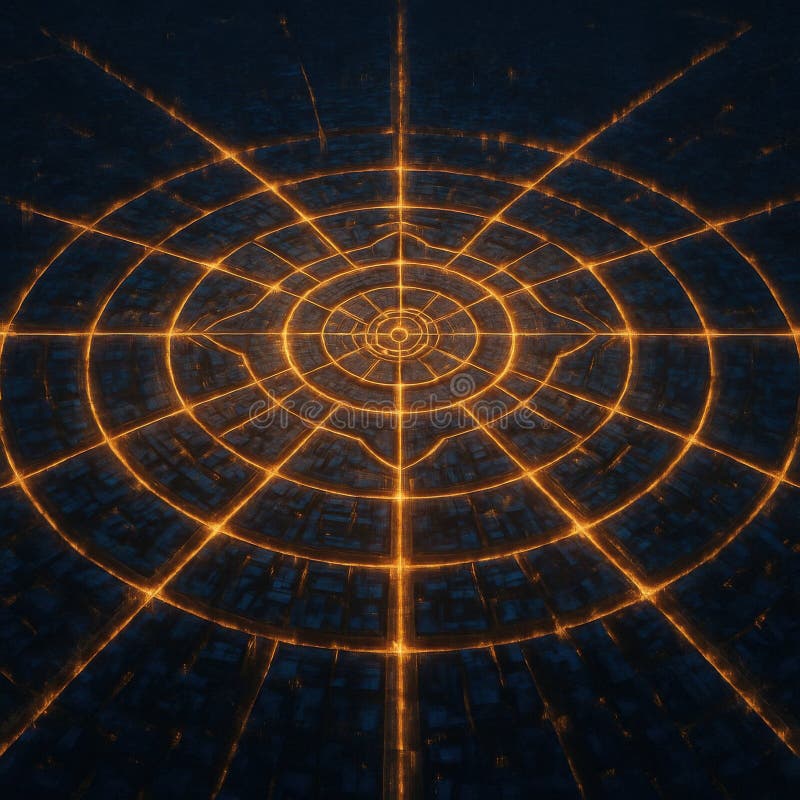 A Futuristic Glowing Grid Radiates from the Center of a Darkened ...