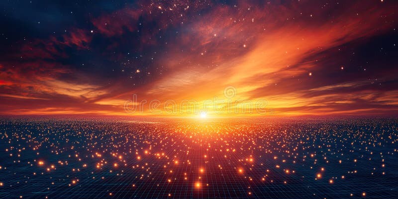 Futuristic Glowing Grid Stretching into the Horizon, Digital Pathway ...