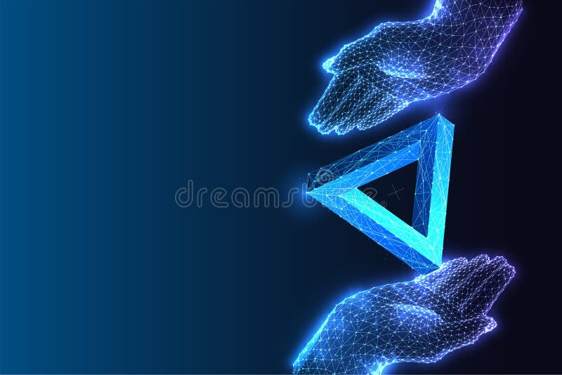 Futuristic Glowing Hand Holding Floating Impossible Triangle. Paradox ...