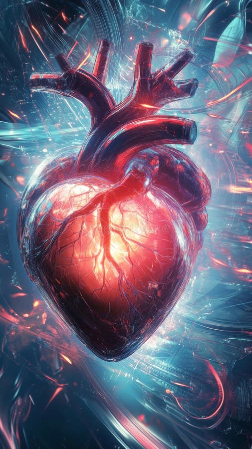 Futuristic Glowing Heart in Abstract Digital Environment, Science and ...