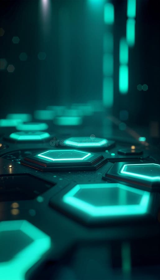 Futuristic Glowing Hexagon Pattern with Depth and Light Effects Stock ...