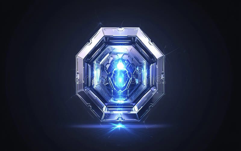 A Futuristic Glowing Hexagonal Crystal with Intricate Design and Blue ...