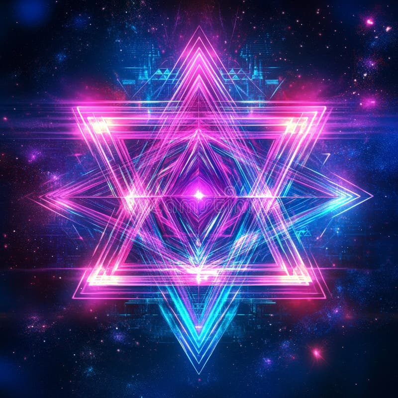 Futuristic Glowing Hexagram Illuminated in Neon Lights Stock ...