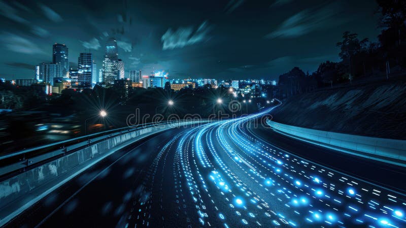 A Futuristic Glowing Highway. AI Generated Stock Image - Image of blue ...