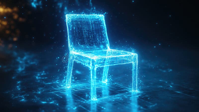 Futuristic Glowing Holographic Chair Design in Dark Ambient Setting ...