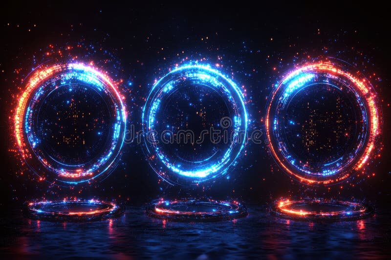 Futuristic Glowing Holographic Circles with Dynamic Red and Blue Light ...