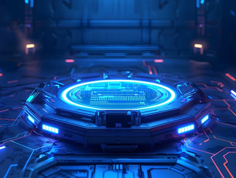 Futuristic Glowing Holographic Portal with Digital Data Elements and ...