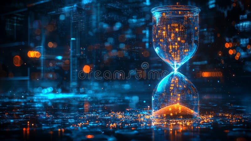 Futuristic Glowing Hourglass with Blue and Orange Lights Stock Image ...