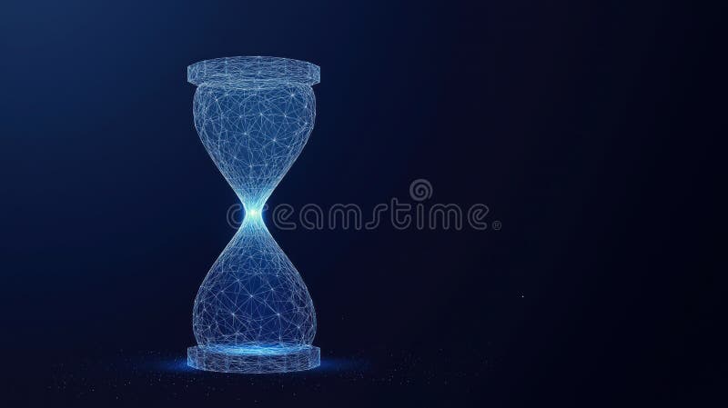 Futuristic Glowing Hourglass Stands Against Dark Blue Background ...