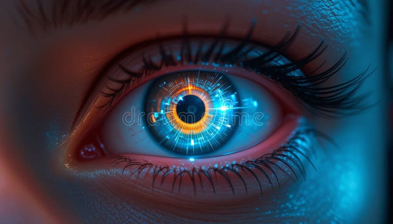 Futuristic Glowing Human Eye with Digital Reflections Stock ...