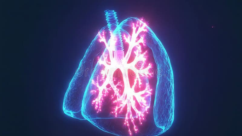 Futuristic Glowing Human Lungs Breathing Showing Bronchi and Trachea ...