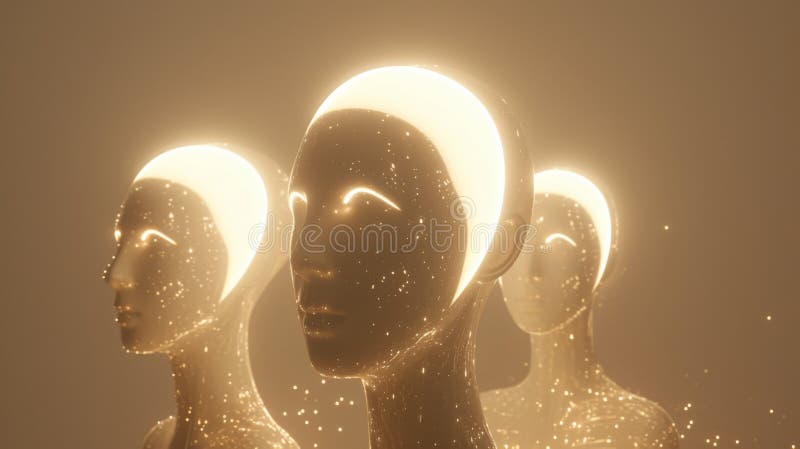 Futuristic Glowing Humanoid Figures with Ethereal Light Stock Image ...