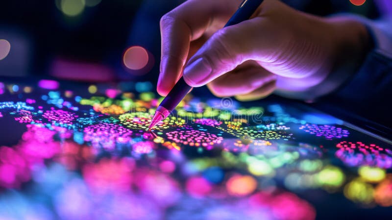 Futuristic Glowing Interface on Digital Tablet with Stylized Hand ...