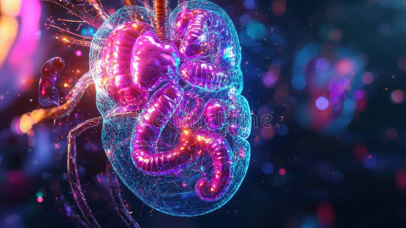 Futuristic Glowing Internal Organs in 3D Design Stock Illustration ...