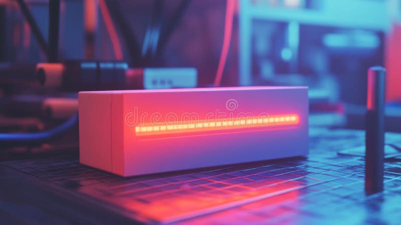 Futuristic Glowing LED Device on a Metallic Surface Stock Illustration ...