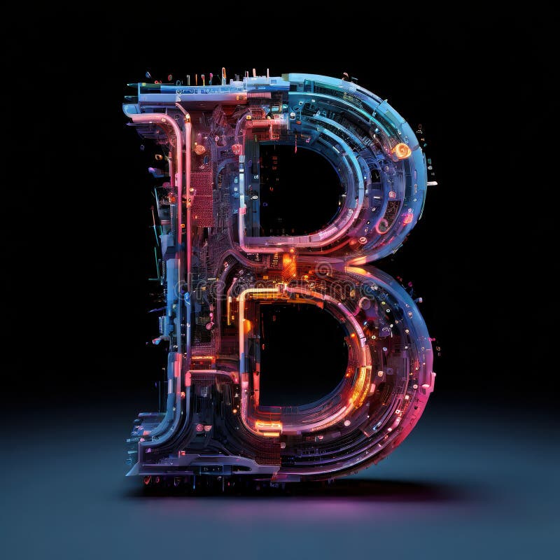 Futuristic Glowing Letter B with Circuit Elements Stock Image - Image ...