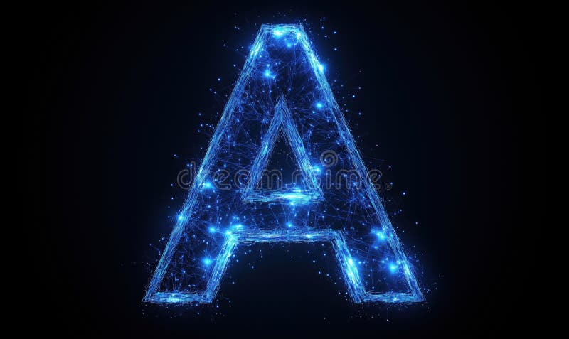 Futuristic Glowing Letter a Made of Blue Digital Particles and ...