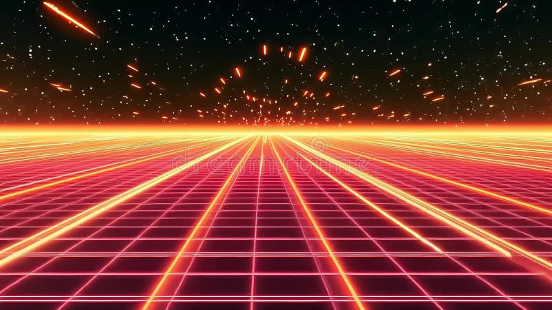 Futuristic Glowing Lines in a Grid Pattern with a Starry Sky and ...