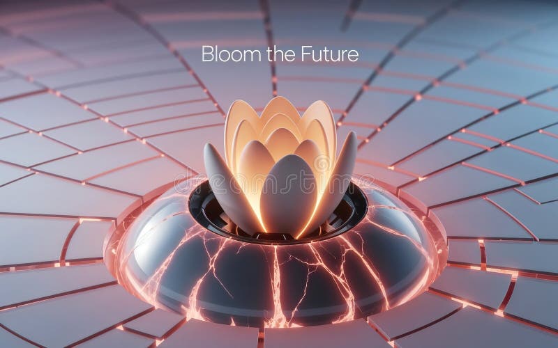 Futuristic Glowing Lotus Structure with Text Bloom the Future Stock ...