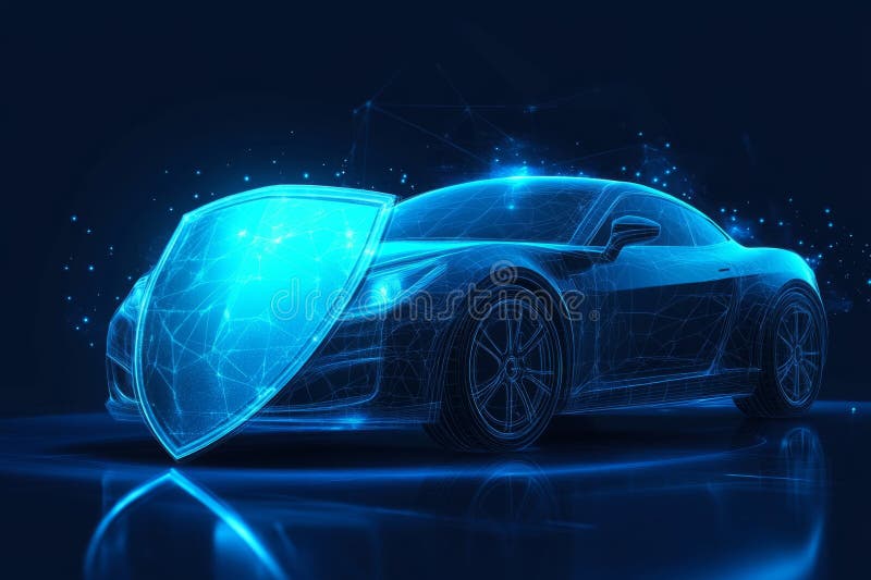 Futuristic Glowing Low Poly Sports Car Protected by a Shield is ...