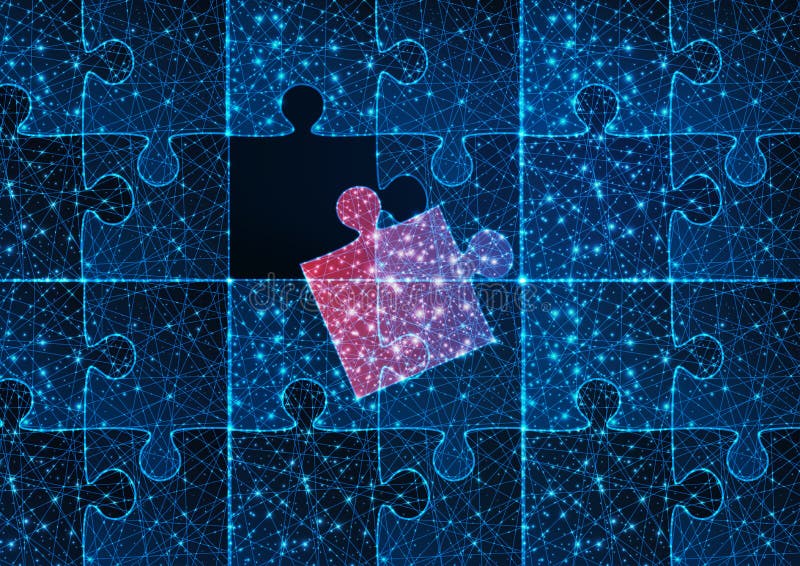 Futuristic Glowing Low Polygonal Blue Jigsaw Puzzle Game with One Red ...