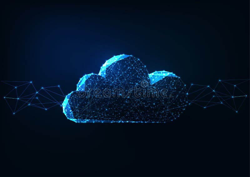 Futuristic Cloud Synchronization Concept with Glowing Low Polygonal Cloud with Refresh Symbol ...