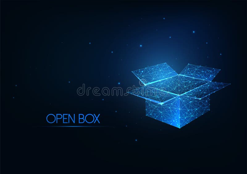 Futuristic Glowing Low Polygonal Open Box Isolated on Dark Blue ...