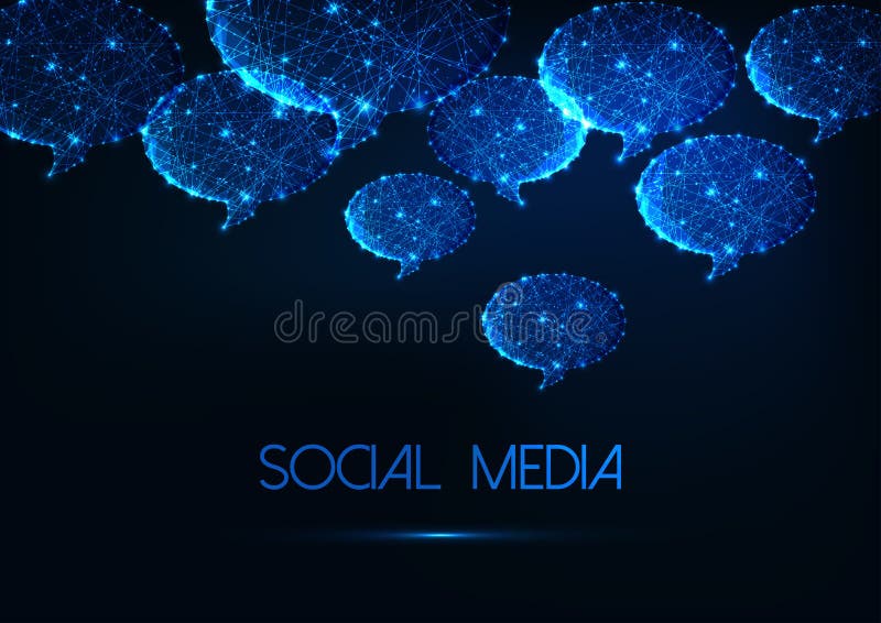 Futuristic Glowing Low Polygonal Speech Bubbles and Text Social Media ...